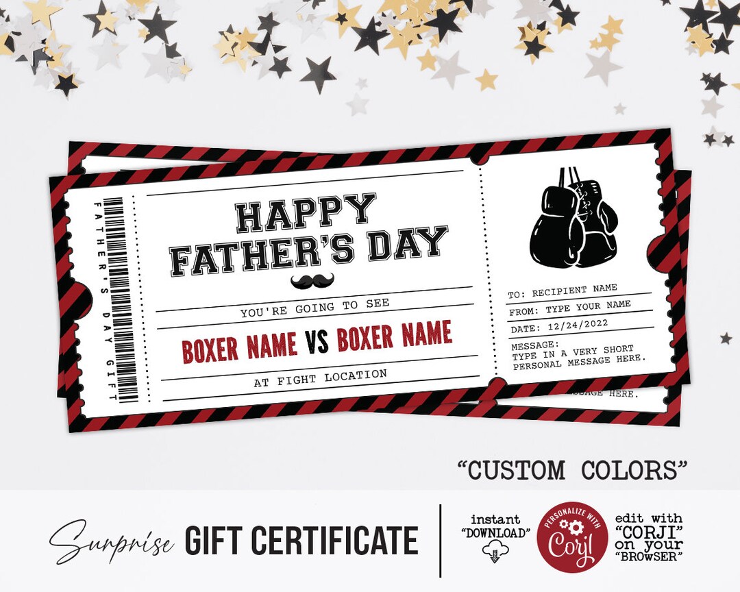 Father's Day Boxing Match Ticket Gift Voucher Custom - Etsy