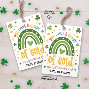 St Patricks Day Heart of Gold Printable Favor Tags, Rainbow St Patricks ...