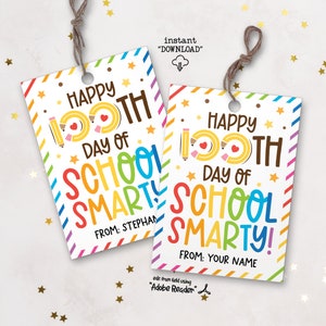 100 Days Smarty! Happy 100 Days of School Printable Tag, Kids Classroom ...