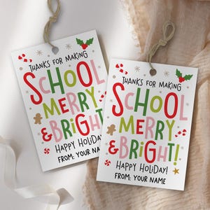 Teacher Christmas Gift Tags, School Merry and Bright Printable, Staff ...
