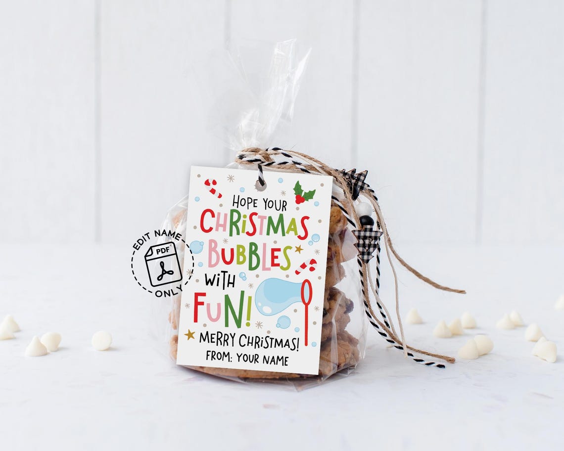 Christmas Gift Tags, Bubbles With Fun Printable, Kids Treat Bag Labels ...