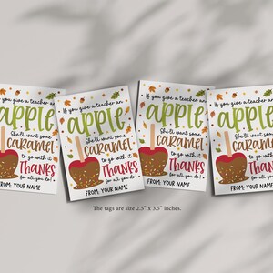 Teacher Thanksgiving Gift Tags, Fall Caramel Apple Tag, Teacher ...