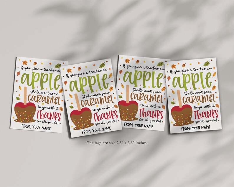 Thanksgiving Gift Tags Printable, Caramel Apple Teacher Appreciation ...