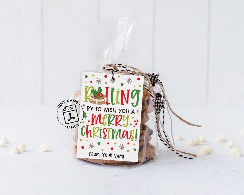 Christmas Gift Tag Printable, Rolling by Pun, Cinnamon Roll Treat ...