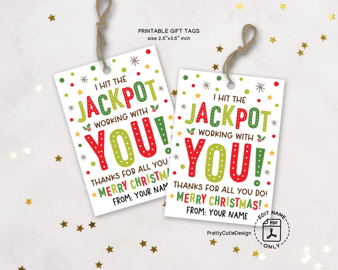 Christmas Lotto Gift Tags Printable, Jackpot Working With You, Employee ...