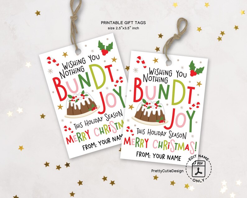 Bundt Cake Gift Tags Printable, Funny Holiday Joy, Christmas Treat ...