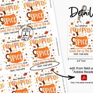 Thanksgiving Gift Tags Printable, Pumpkin Spice Tags for Coworker ...