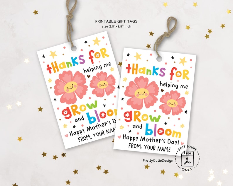 Mother's Day Flower Gift Tags: Grow and Bloom Printable (PDF) - Etsy