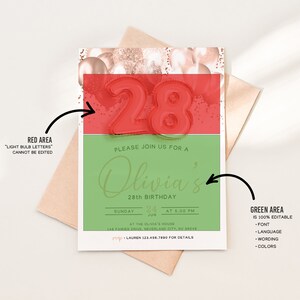 28th Birthday Invitation Download, Printable Rose Gold Birthday ...