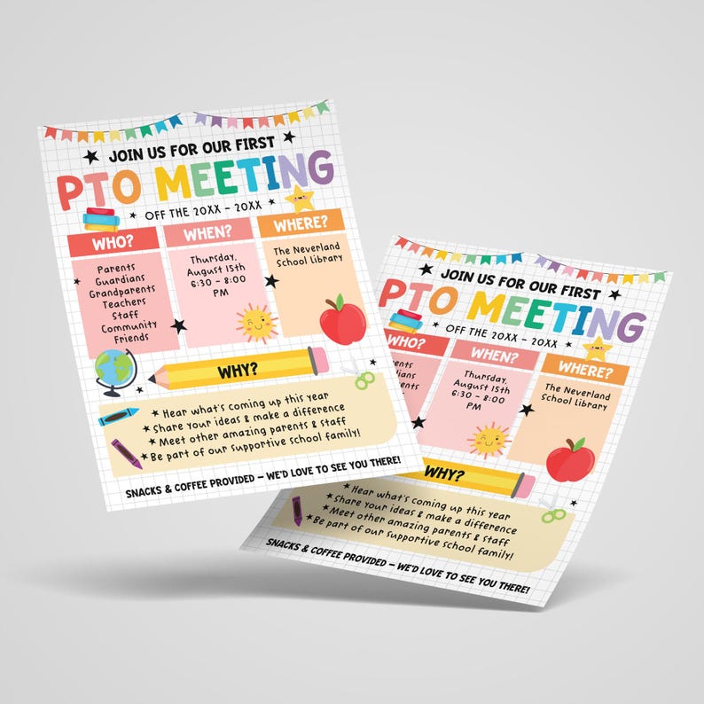 Editable PTO Meeting Flyer Template: Back to School PTA Invitation ...