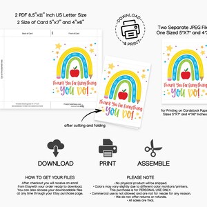 Rainbow Teacher Appreciation Card Printable, Thank You for Everything ...