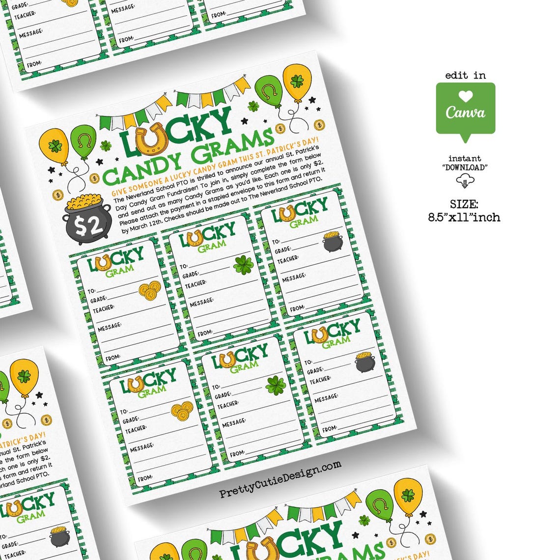 St Patricks Candy Gram Fundraiser Flyer Template, Editable St Patrick's ...