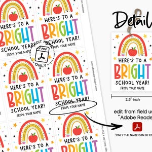 Bright First Day of School Gift Tags Printable, Back to School Rainbow ...