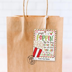Christmas Gift Tags Printable, Popcorn Theme, Just Poppin Thank You ...