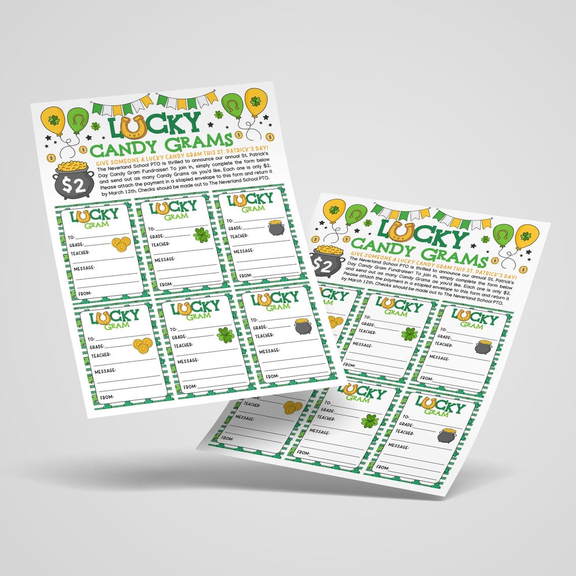 St Patricks Candy Gram Fundraiser Flyer Template, Editable St Patrick's ...