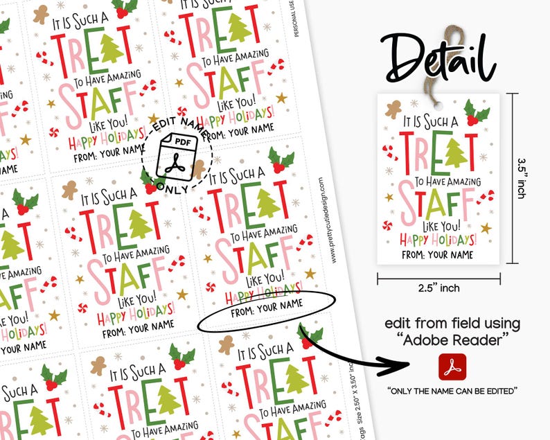 Staff Holiday Gift Tags Printable, Employee Treat Favors (digital ...