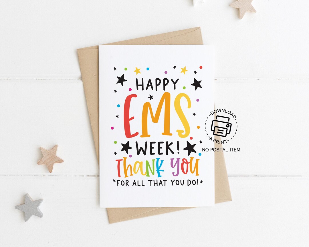 Colorful EMS Week Greeting Card Printable, Thank You Card for EMT ...
