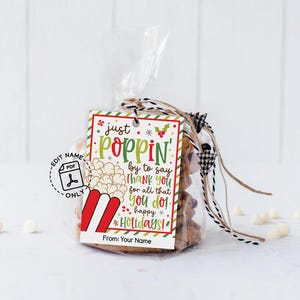 Poppin' by to Say Thank You Gift Tags, Christmas Popcorn Hang Tags ...