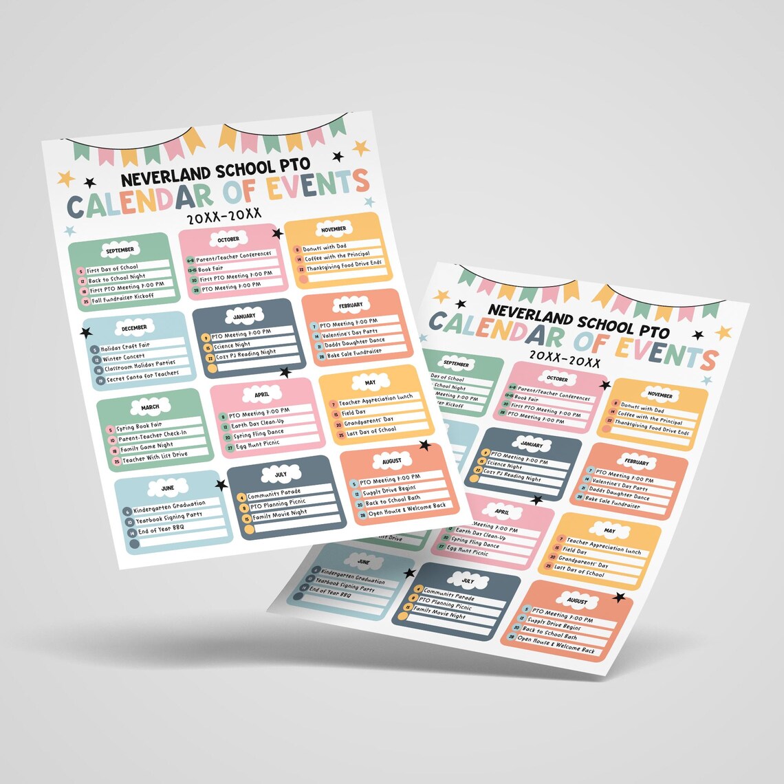 Editable School Calendar Template: PTA PTO Events Planner (canva ...