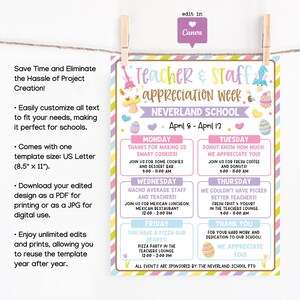 Editable Eater Teacher and Staff Appreciation Week Itinerary Flyer ...
