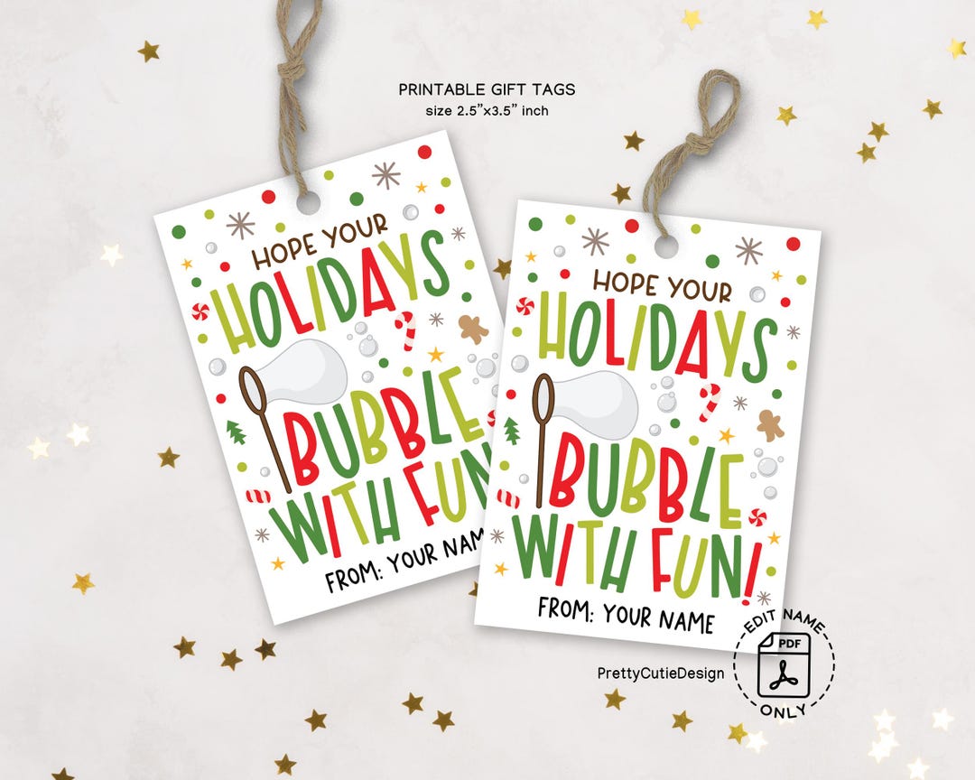 Christmas Bubble Gift Tags, Holiday Party Favor Labels, Funny Classroom ...