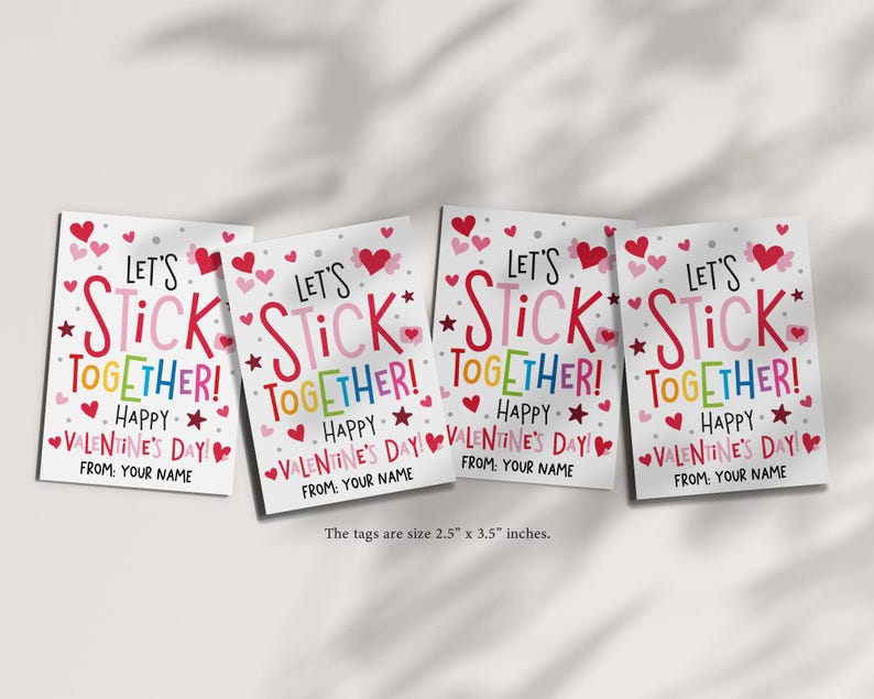 Sticker Valentine Gift Tags, Stick Together Label, Kids Non Candy Class ...