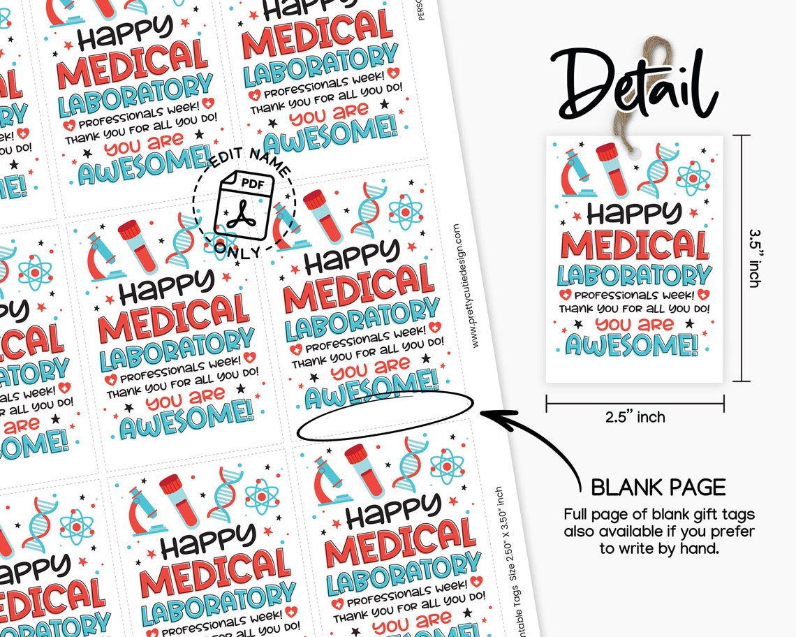 Medical Laboratory Professionals Week Tag, Lab Thank You Gift Tag ...
