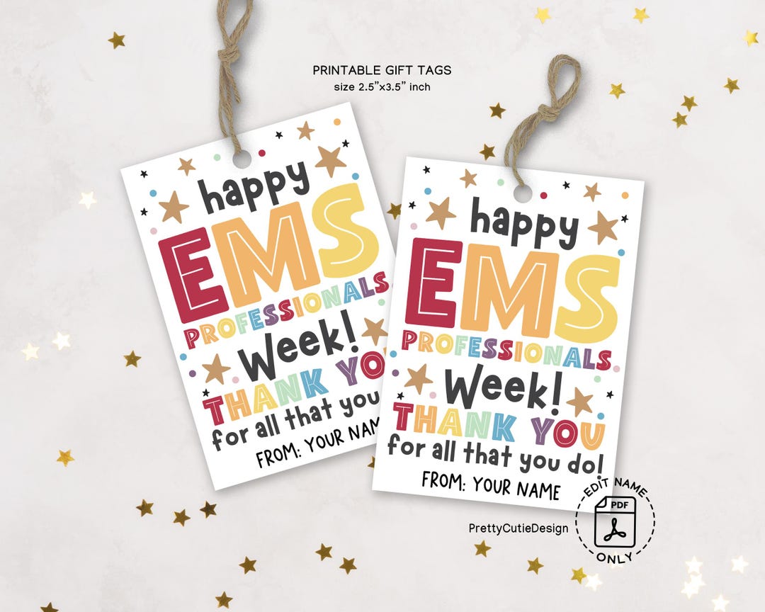 EMS Week Gift Tag Printable, Thank You Tags for EMT Paramedic Hero ...