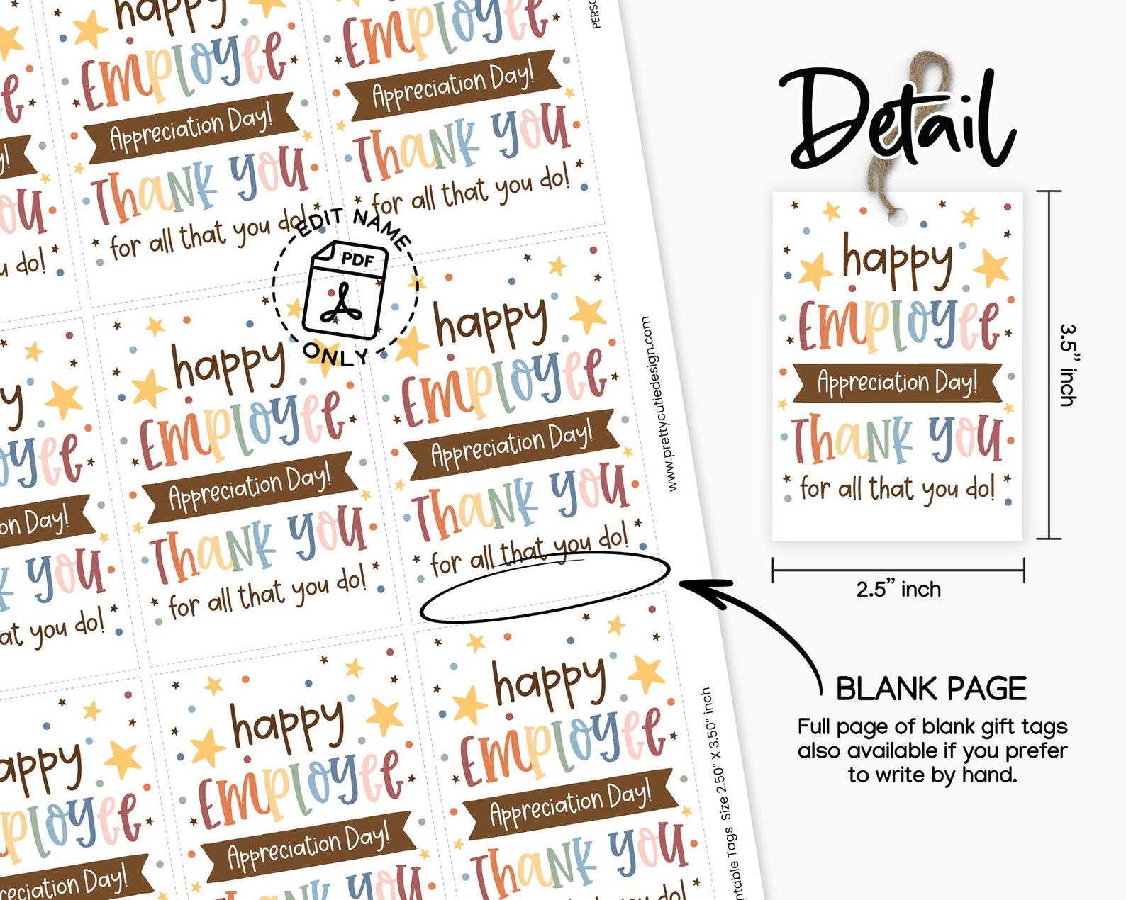 Printable Employee Appreciation Day Gift Tag, Thank You Employee Gift ...