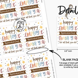 Printable Employee Appreciation Day Gift Tag, Thank You Employee Gift ...
