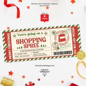 Shopping Spree Christmas Gift Certificate Template Printable, Editable ...