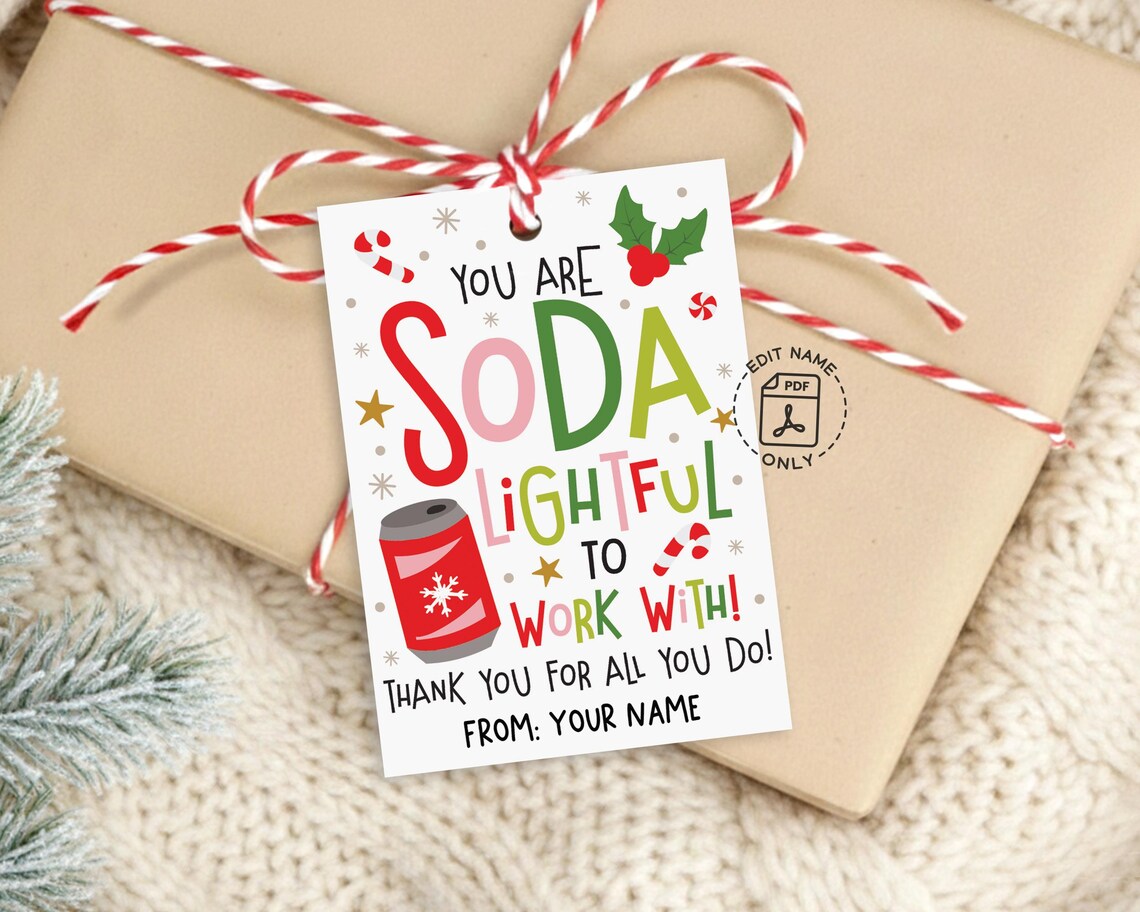 Coworker Christmas Gift Tags, Soda Lightful Printable, Office ...