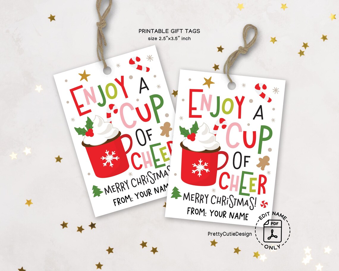 Christmas Gift Tags, Cup of Cheer Hot Cocoa, Holiday Printable for ...