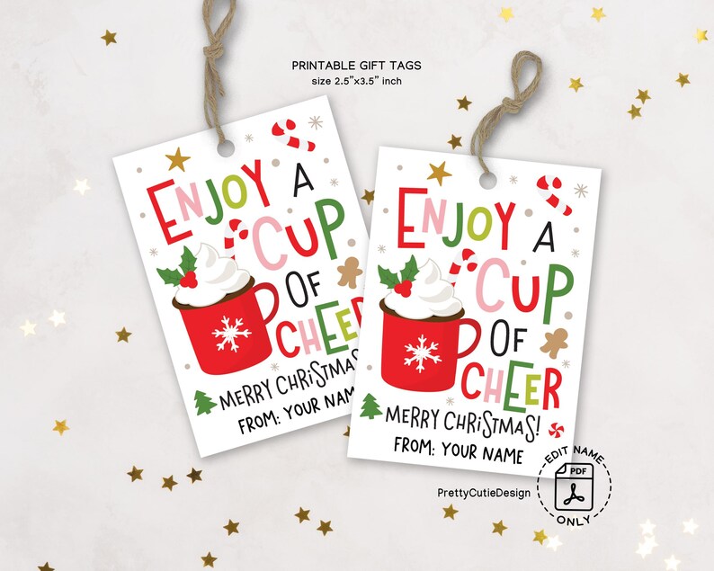 Christmas Gift Tags, Cup of Cheer Hot Cocoa, Holiday Printable for ...