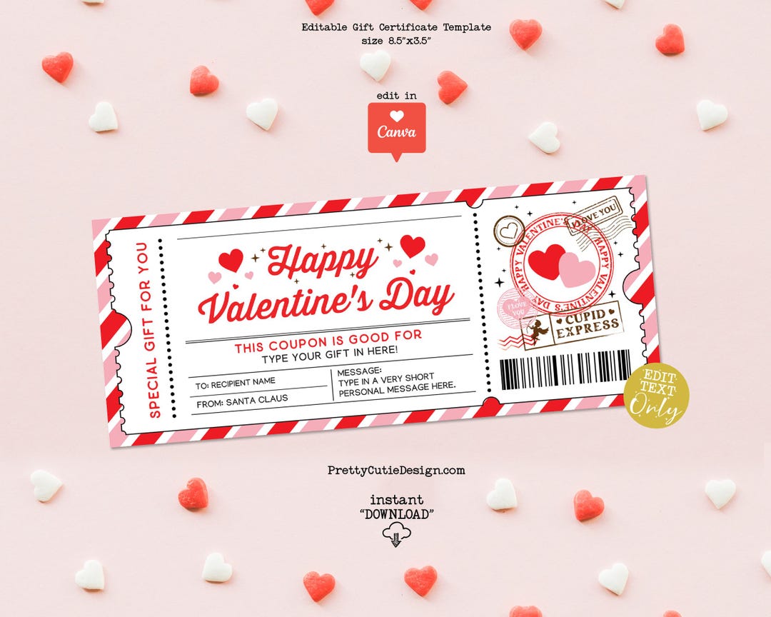 Editable Valentine's Day Custom Gift Certificate Template, Surprise ...