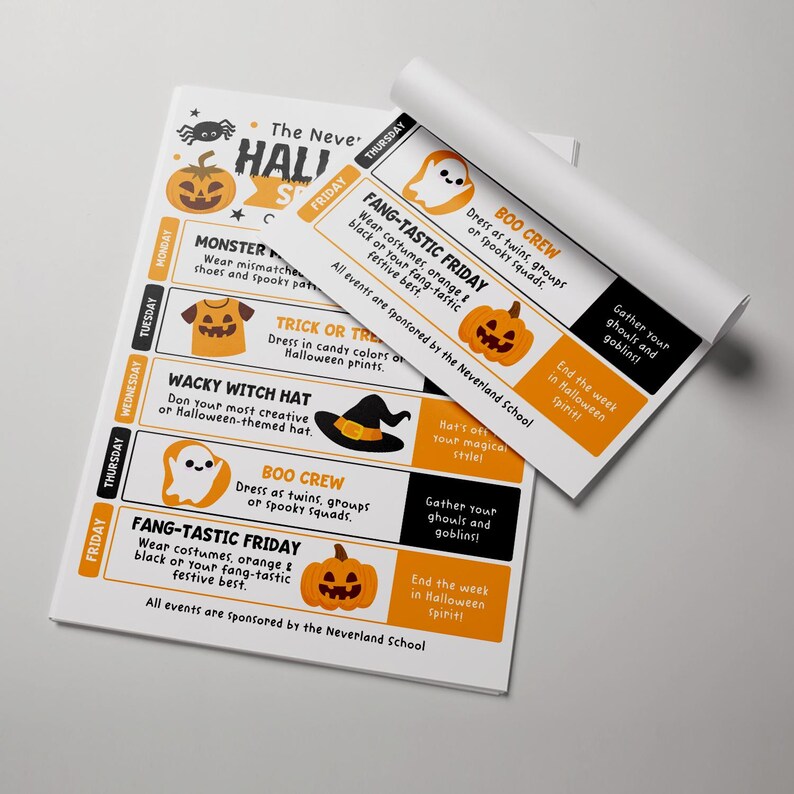 Halloween Spirit Week Poster: School Dress-up Days Canva Template ...