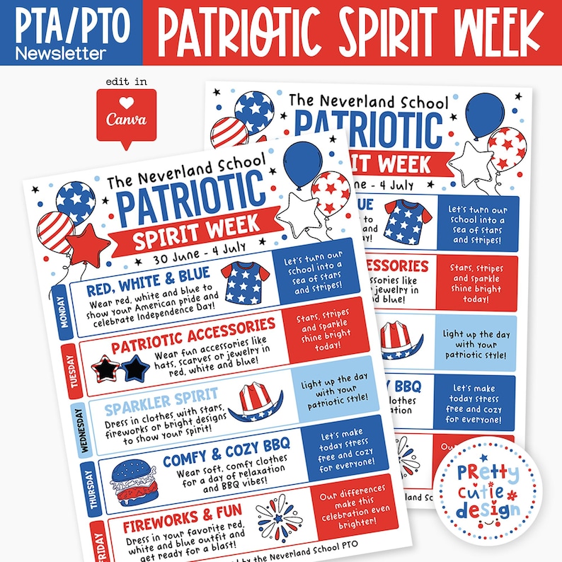 Patriotic Spirit Week Flyer: 4th of July School Newsletter (canva ...