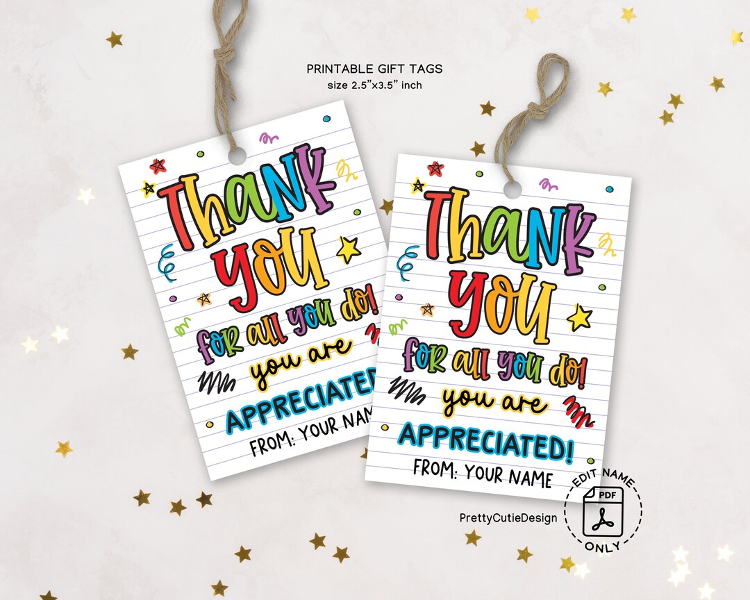 Teacher Appreciation Tag, Teacher Appreciation Week Gift Tags, Thank ...