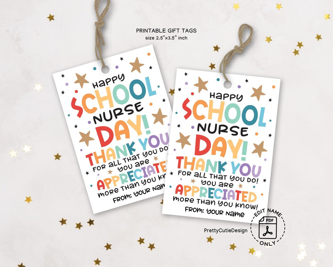School Nurse Day Gift Tag Printable, Appreciation Thank You Tag for ...
