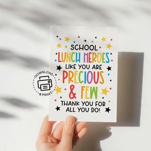 School Lunch Hero Day Printable Card, Thank You Note for Lunch Staff ...