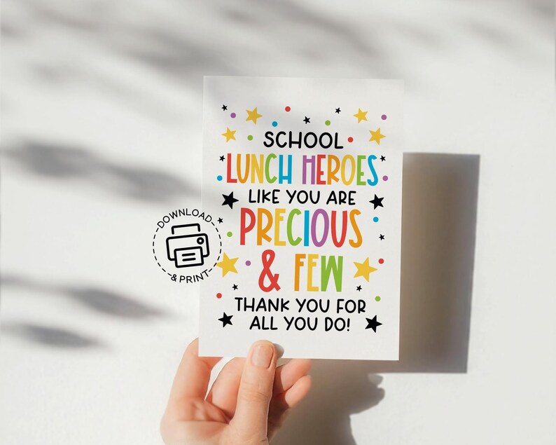 School Lunch Hero Day Printable Card, Thank You Note for Lunch Staff ...
