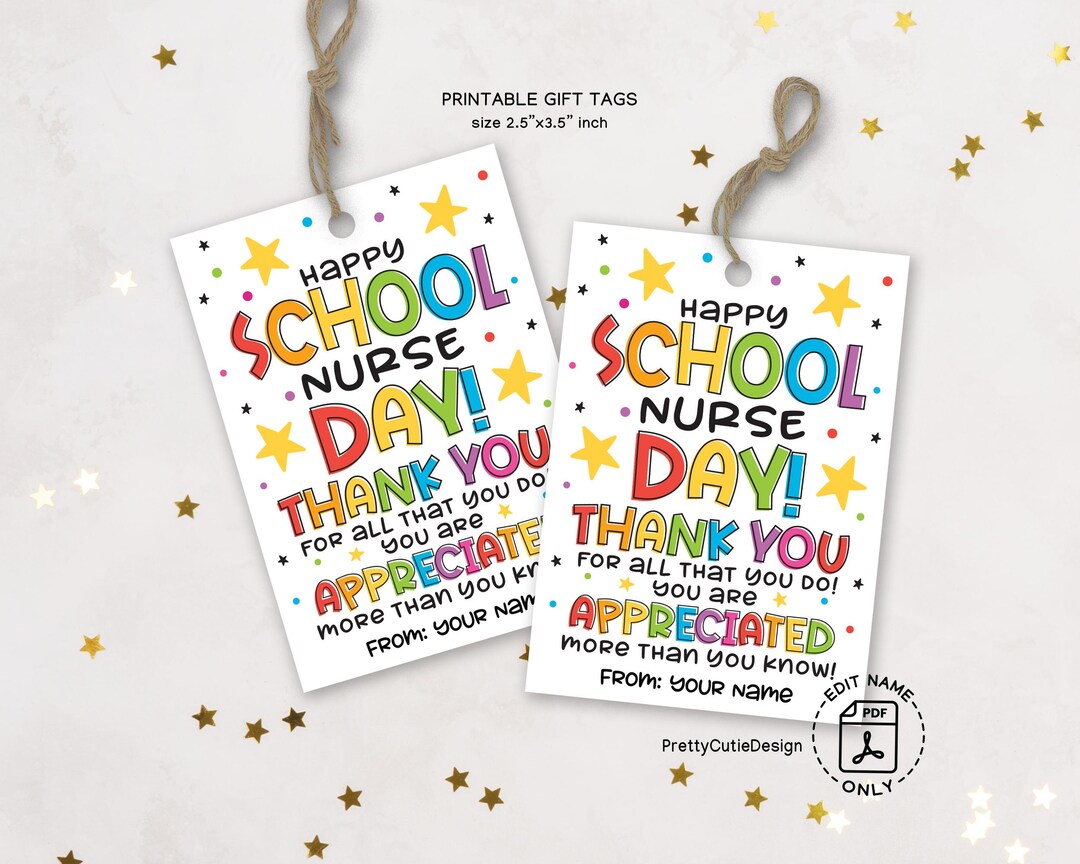 School Nurse Day Gift Tag Printable, Colorful Thank You Tags for Nurses ...
