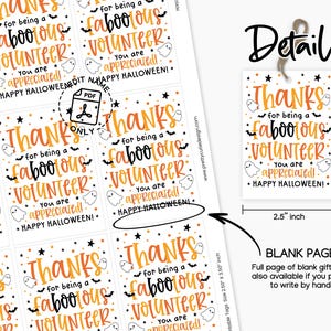 Printable Halloween Gift Tags, Thanks for Being a Faboolous Volunteer ...