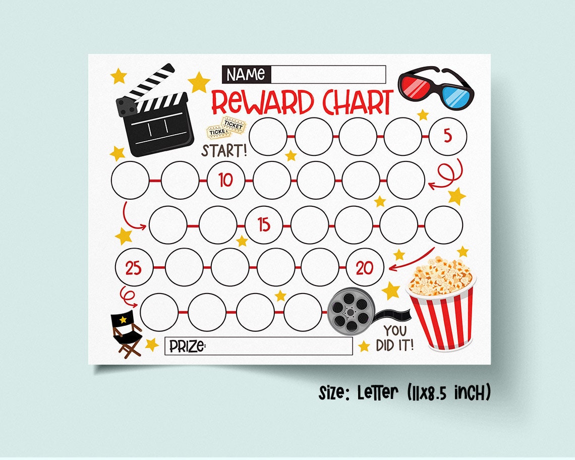Movie Night Reward Chart for Kids Simple Kids Reward Chart | Etsy