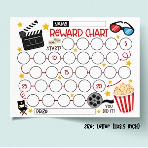 Movie Night Reward Chart for Kids, Simple Kids Reward Chart, Movie ...
