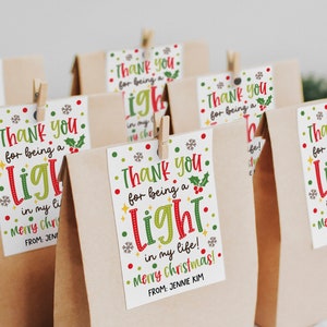 Christmas Candle Gift Tag Printable, Thank You for Being Light in My ...