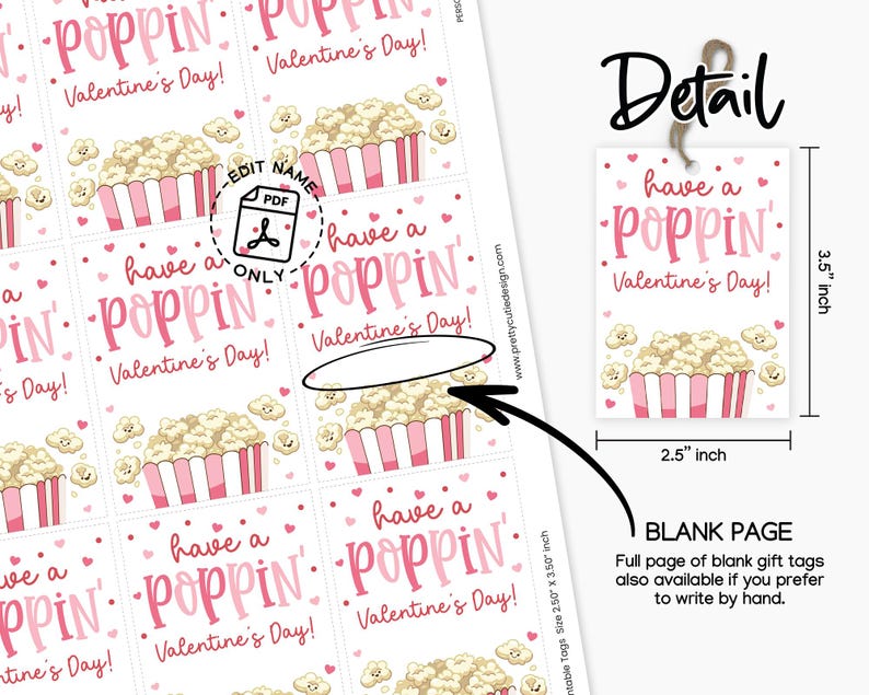 Poppin’ Valentine Gift Tags, Popcorn Party Printable, Teacher Classroom ...