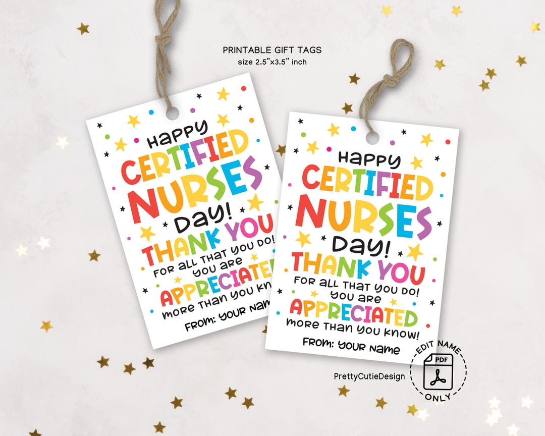 Certified Nurses Day Gift Tag Printable, Certified Nurses Appreciation ...
