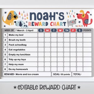 Dog Reward Chart for Kids, Simple Kids Editable Reward Chart - Digital ...