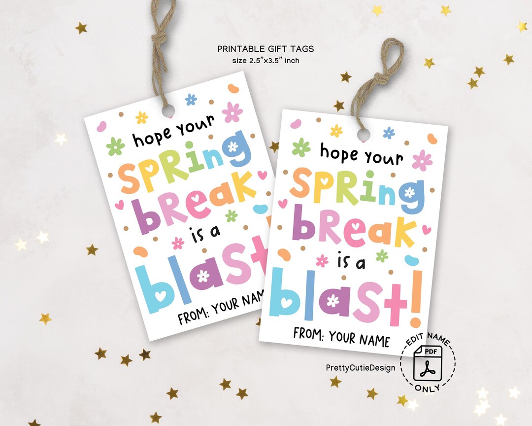 Spring Break Gift Tags Printable, Fun Blast Tags, Kids Party Favor ...
